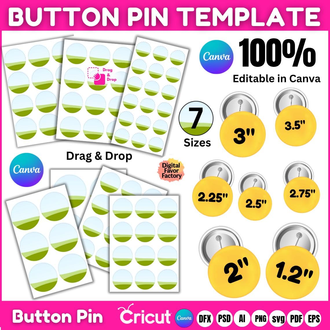 6 Button Pin Template BUNDLE, Canva Button Pin Template, Button Pin Svg ...
