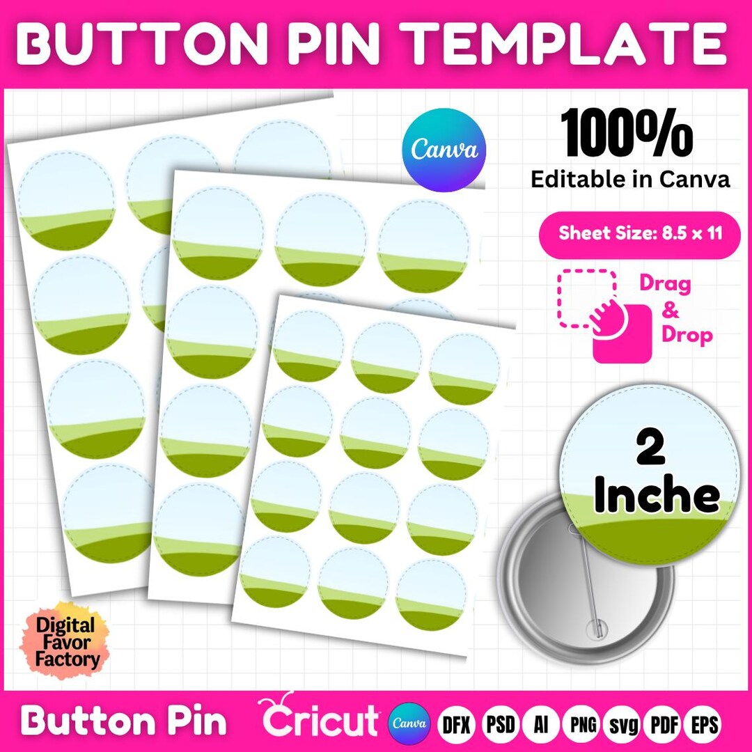 2" Button Pin Template BUNDLE, Canva Button Pin Template, Button Pin Svg,pin Button, Sublimation ...