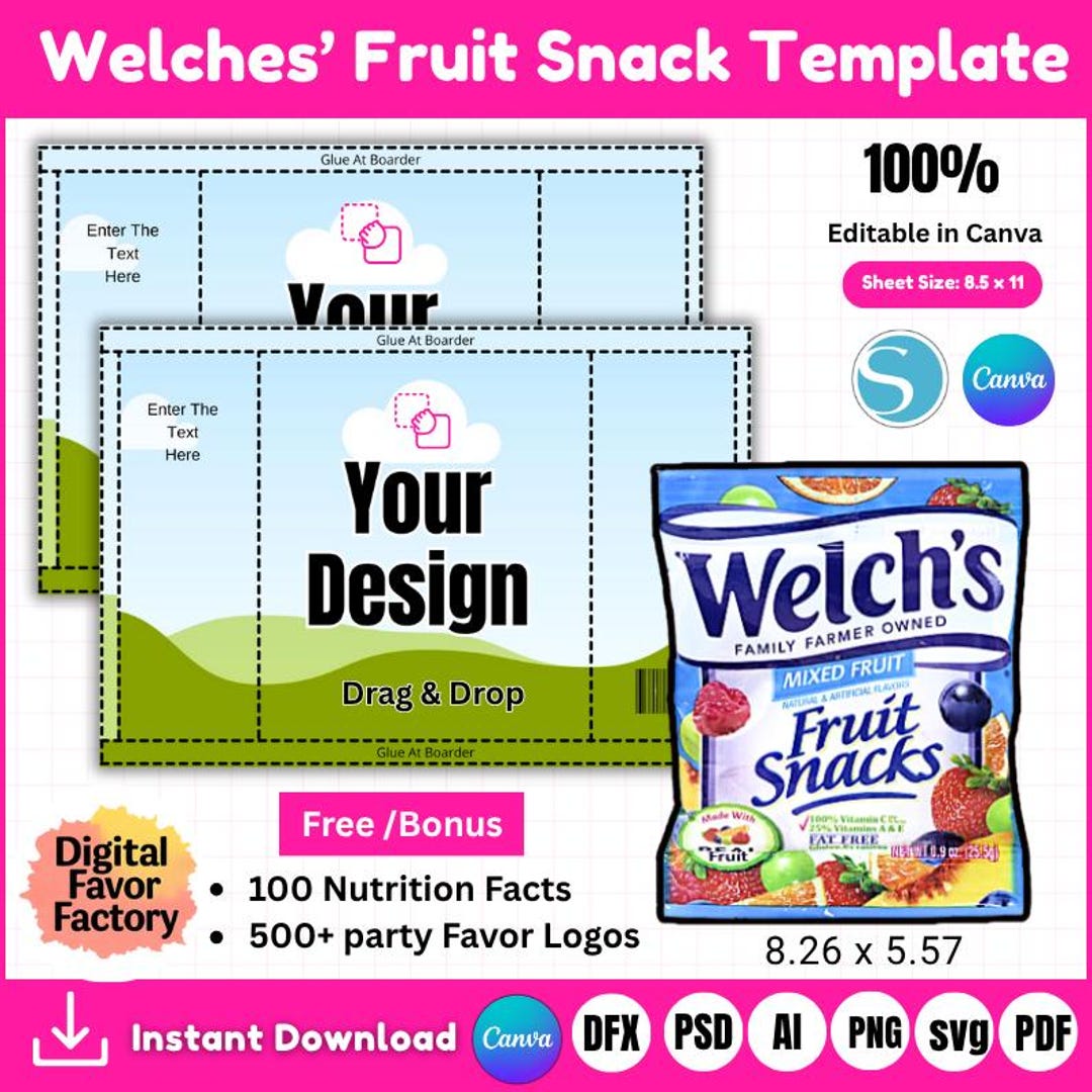 Welch's Fruit Snack Template, Editable Fruit Snack Label, Chip Bag ...