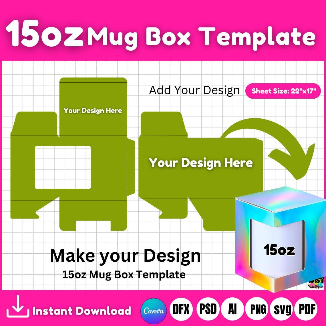 15oz Mug Box Template, Mug Holder Template, Mug Box Template With ...