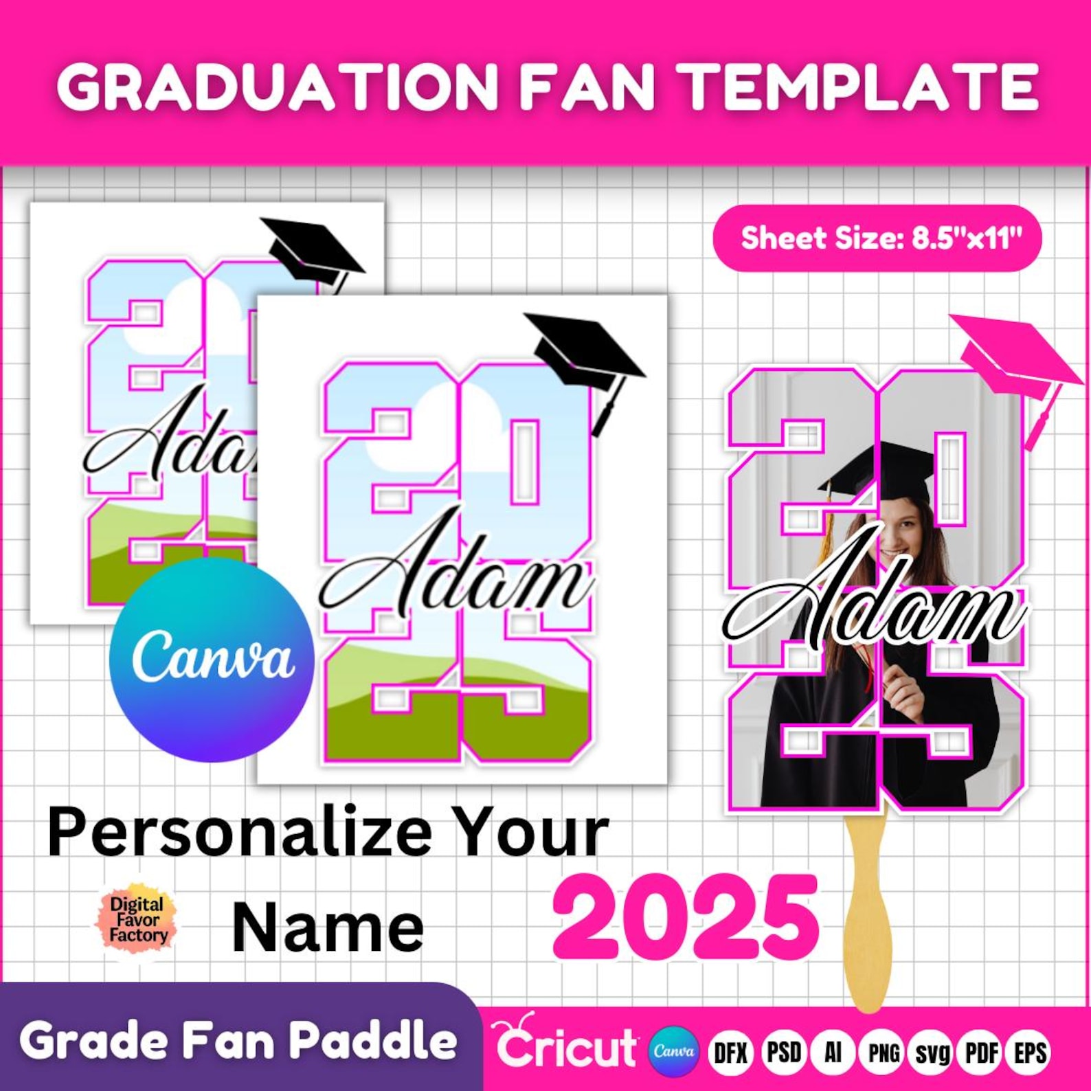 2025 Graduation Fan Template, Grad Paddle Fan Template, Custom Grad Fan ...