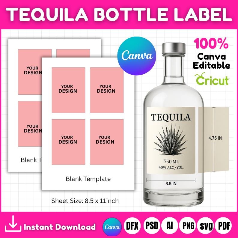 Tequila Label Editable Canva Template, Tequila Mini Label, Custom ...