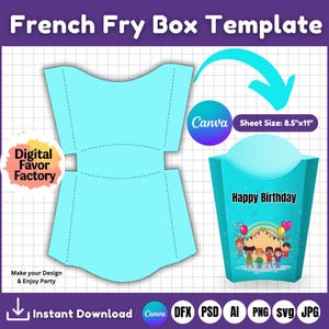 French Fries Box Template, Snack Box Template, Fried Potato Box ...
