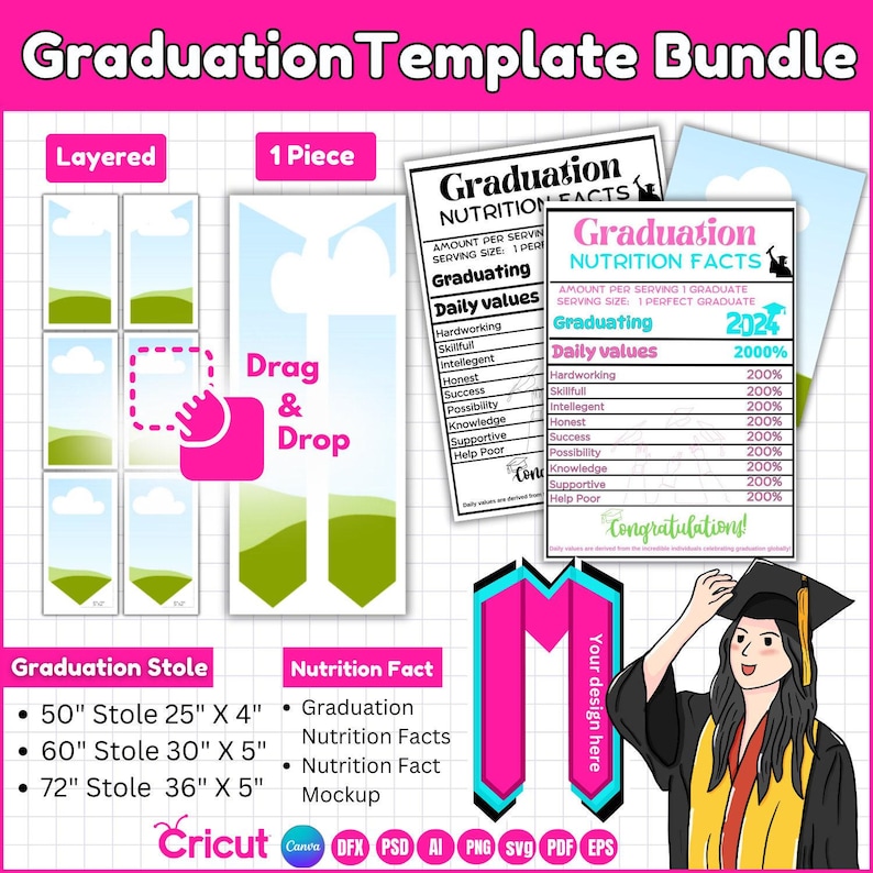 Graduation Stole Template Bundle, Graduation Template Bundle,graduation ...