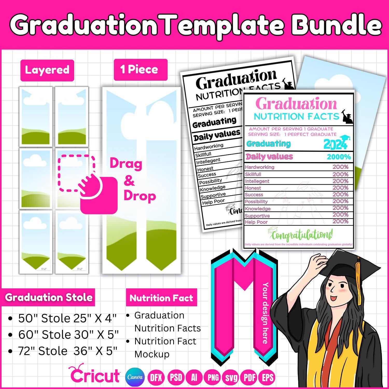 Graduation Stole Template Bundle, Graduation Template Bundle,graduation ...