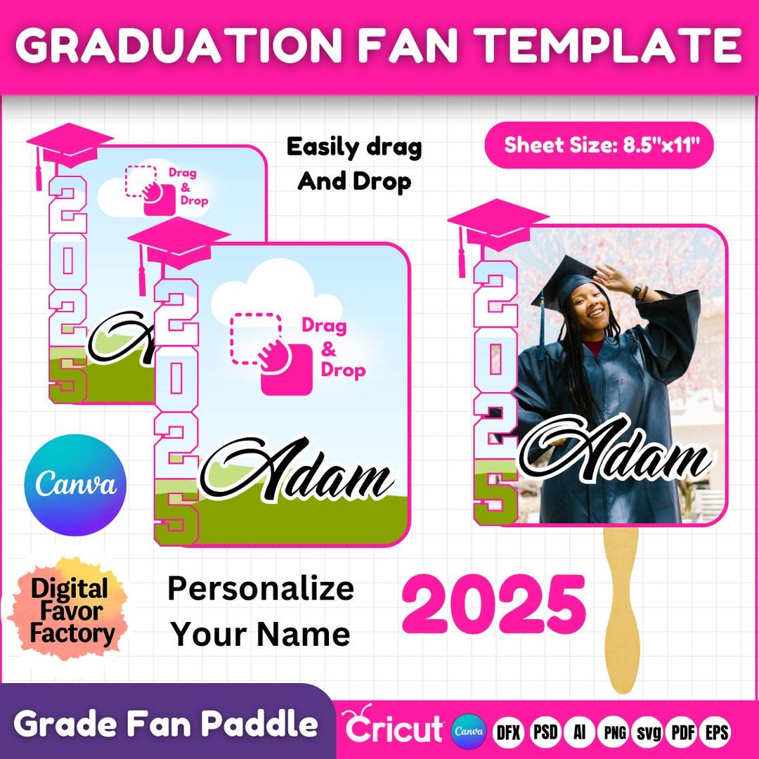 2025 Graduation Fan Template, Grad Paddle Fan Template, Custom Grad Fan ...