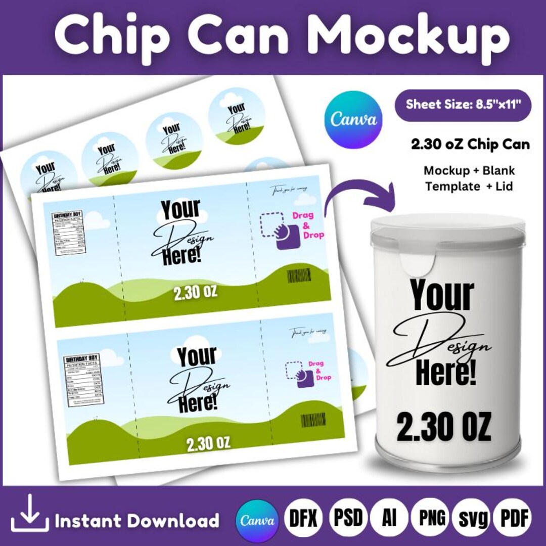2.30 Oz Chip Can Label Template, Potato Chip Can Template, Snack Stack ...