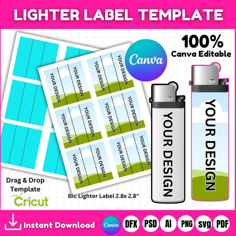 Lighter Label Template, Lighter Label Mockup, Lighter Wrap Template ...
