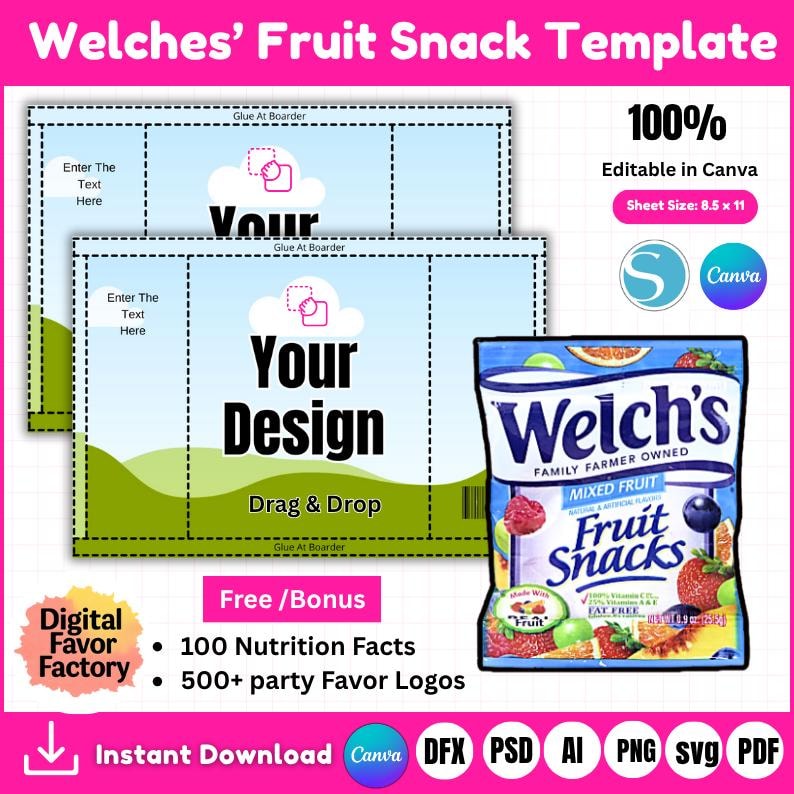 Welch's Fruit Snack Template, Editable Fruit Snack Label, Chip Bag ...