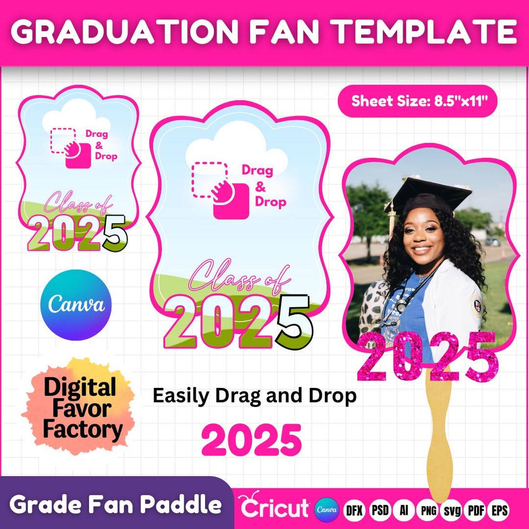 2025 Graduation Fan Template, Grad Paddle Fan Template, Custom Grad Fan ...