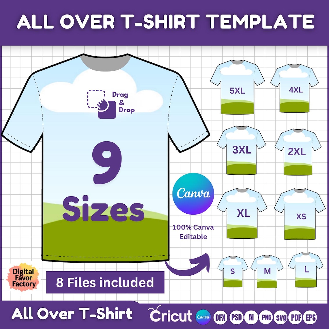 All Over T-shirt Template 9 Sizes Shirt Sublimation Blank Template ...