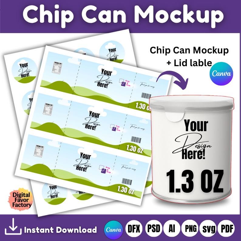 Chip Can Label Template Bundle | Pringles Label SVG | Snack Stack Party ...