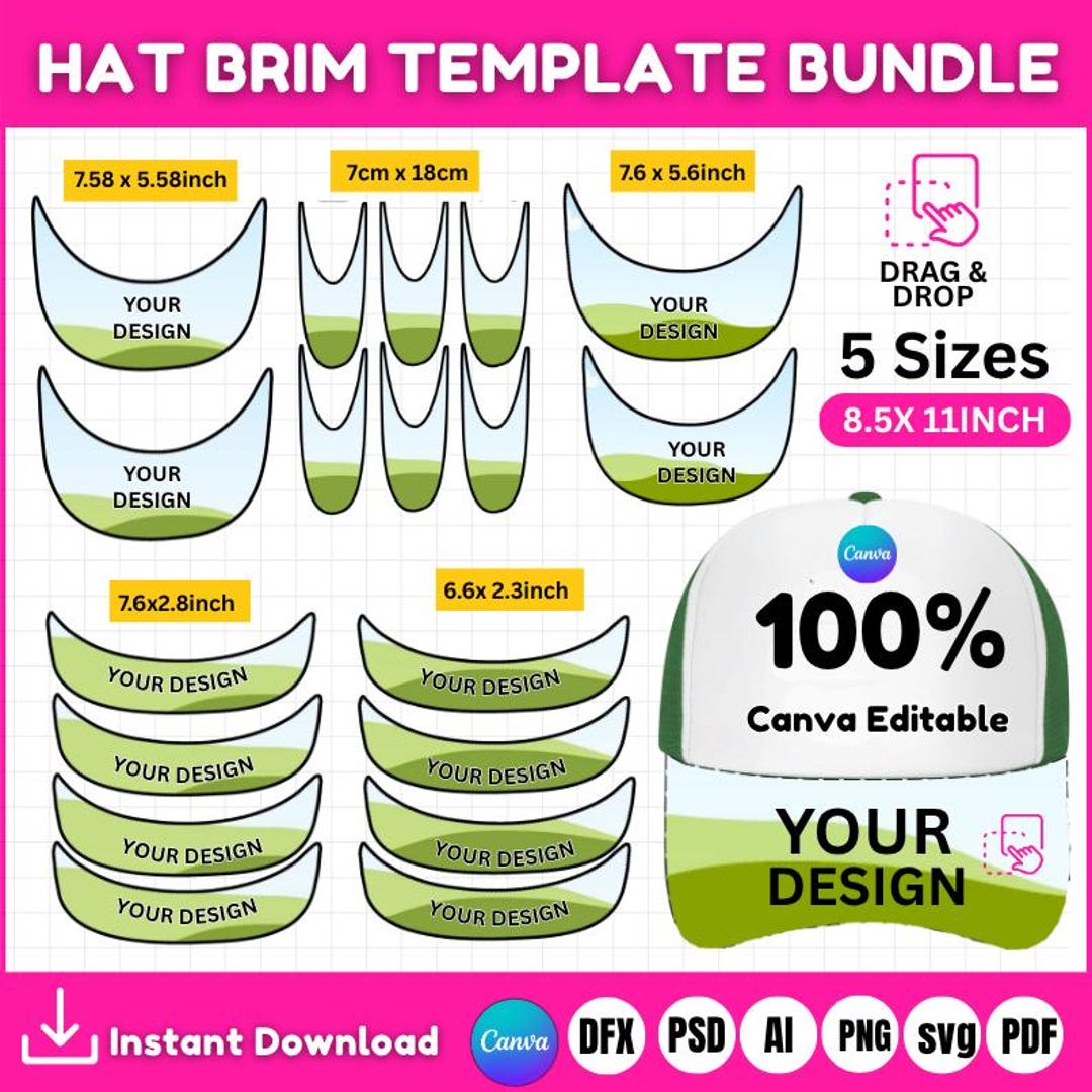 Hat Brim Template Svg, Trucker Hat Template, Canva Baseball Cap Brim ...