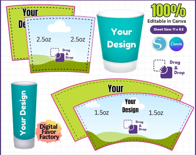 1.5oz, 2.5oz, Shot Glass Template Bundle, Shot Glass Wrapper, Shot ...
