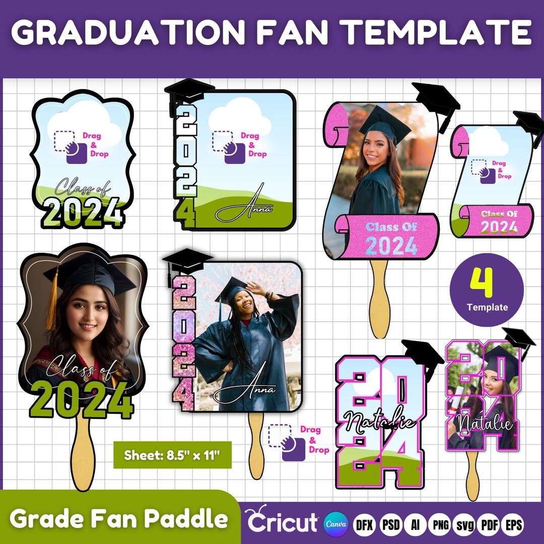 2024 Graduation Fan Template, Grad Paddle Fan Template, Custom Grad Fan ...