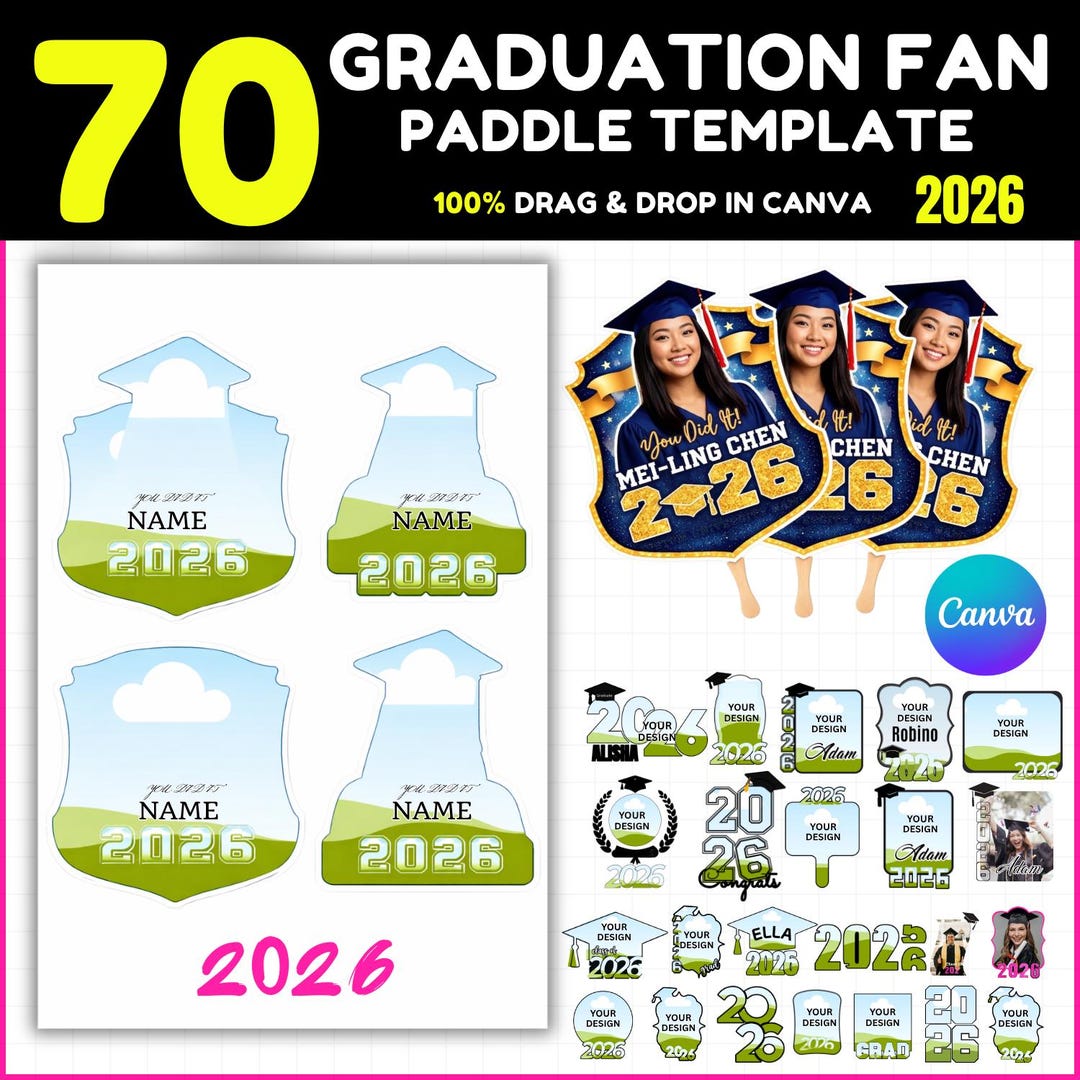 2026 Graduation Paddle Fan Template Bundle, 2026 Grad Fans Template ...