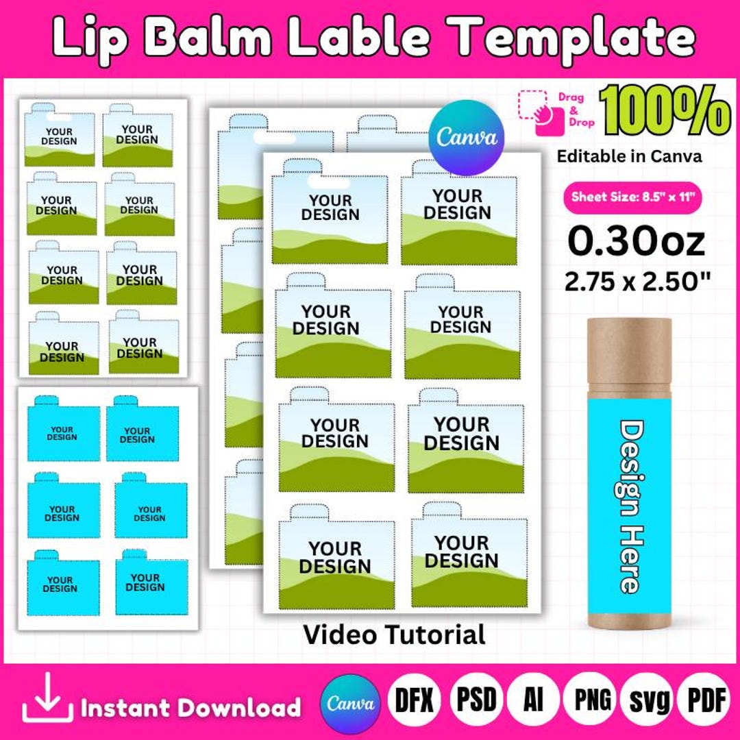 Editable Lip Balm Label Template, DIY Canva Chapstick Wraps (digital ...