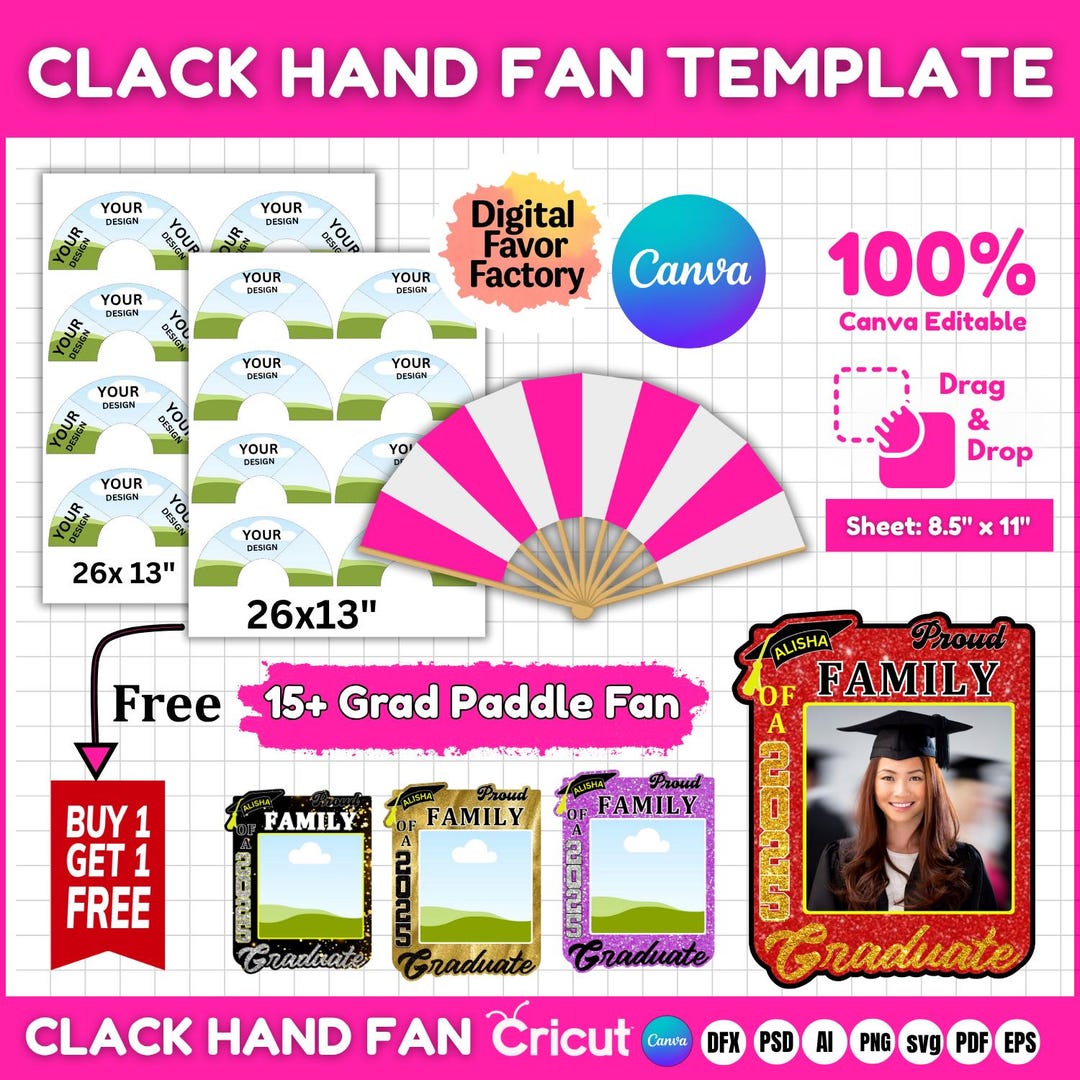 Clack Fan Editable Canva Template,grad Paddle Fan, Chinese Fan Template ...
