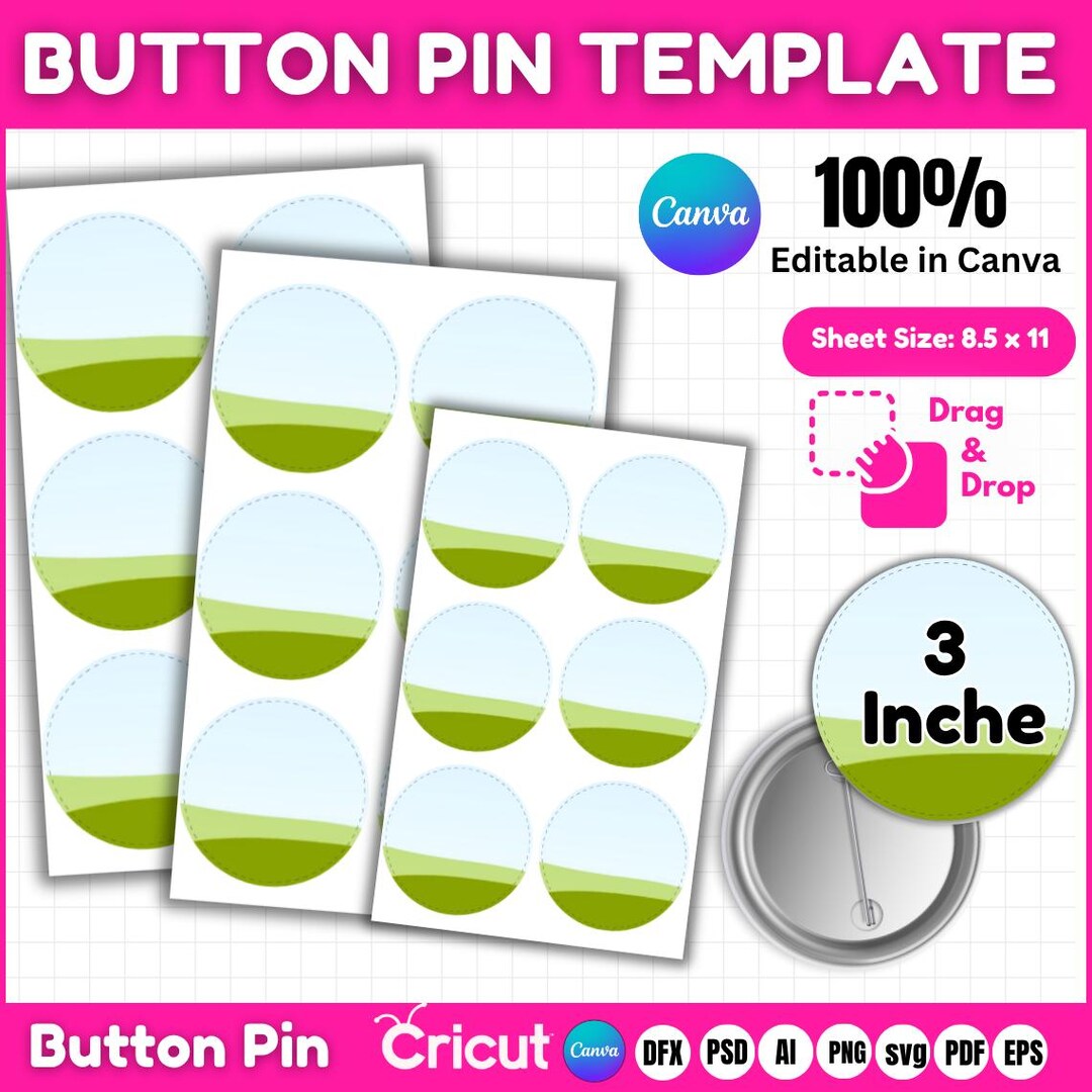 3" Inch Button Pin Template, Canva Button Pin Template, Button Pin Svg, Pin Button, Sublimation ...