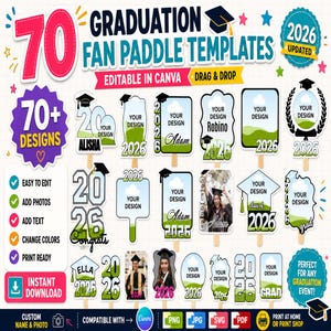 2026 Graduation Paddle Fan Template Bundle, 2026 Grad Fans Template ...