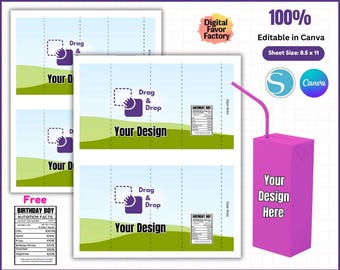 Juice Box Label Template, Canva Editable, Capri Sun Wrapper (digital ...