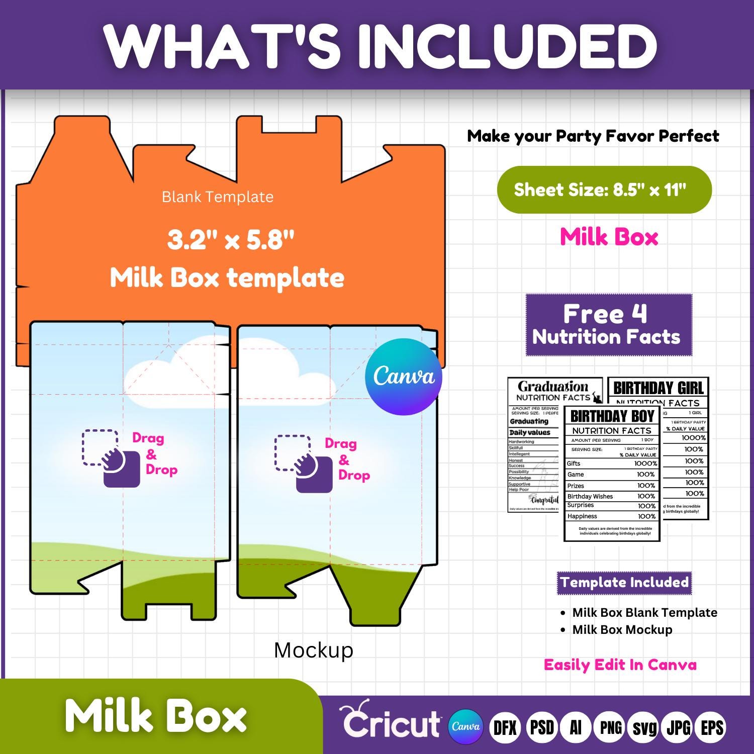 Milk Box Template Svg, Milk Carton Box Template, Gift Box Blank ...