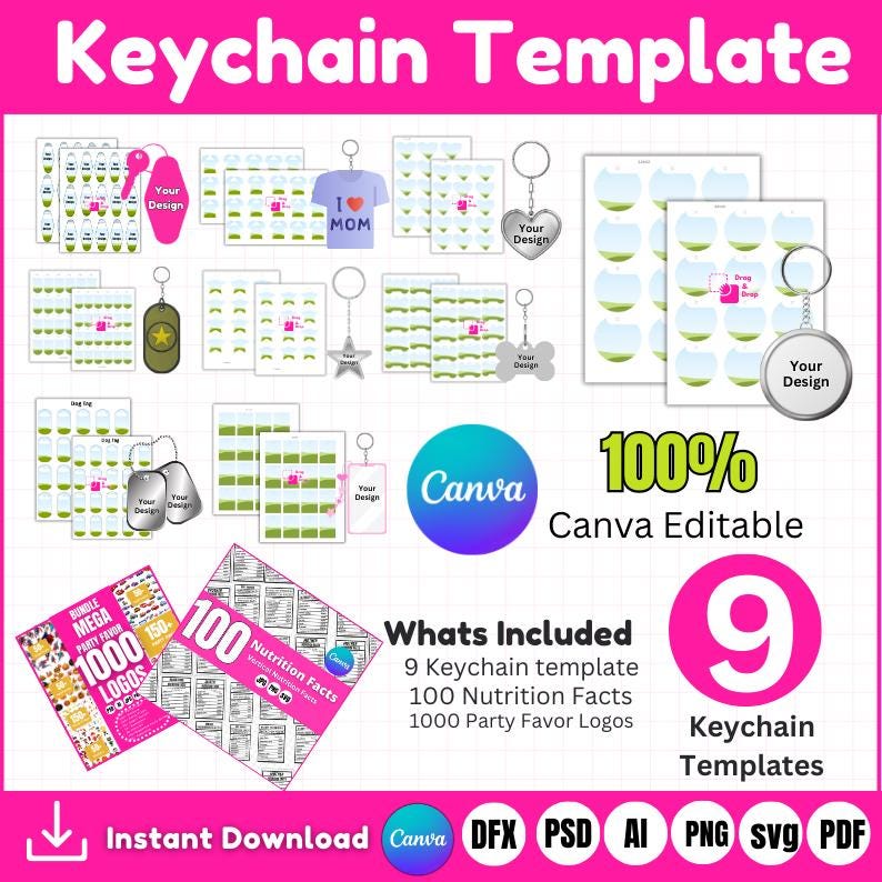 9 Keychain Template, Keychain Earring Template, Earring Keychain ...