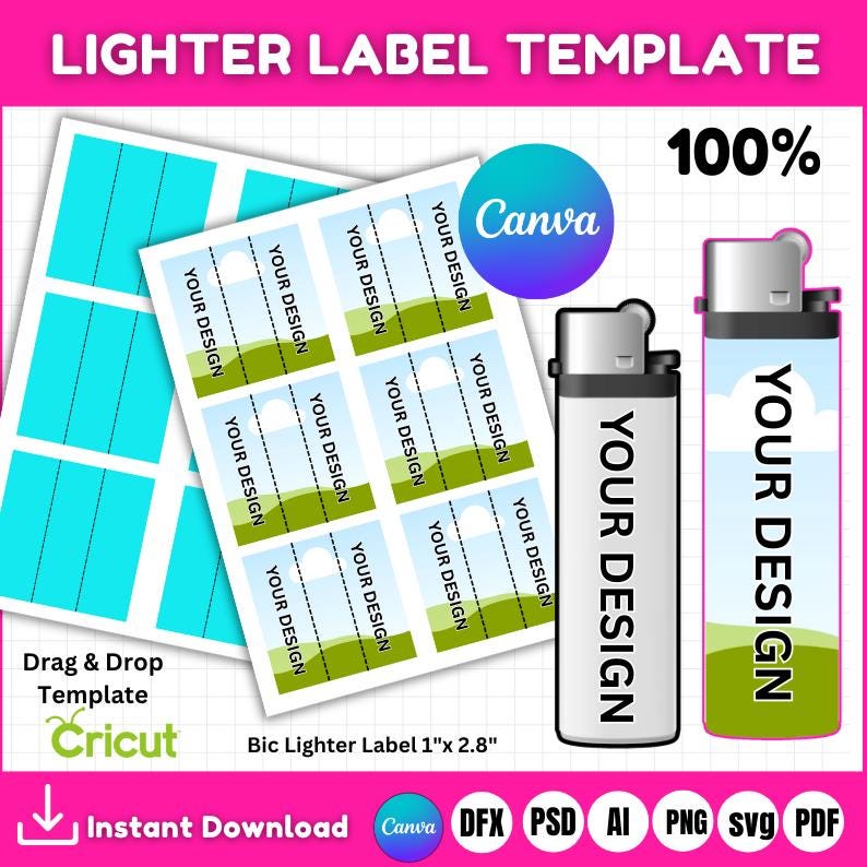 Editable Lighter Label Template, Canva, SVG (1x2.8 Inch) - Etsy