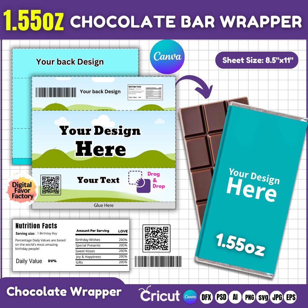 1.55 Oz Chocolate Bar Wrapper Template, Candy Bar Wrapper, Chocolate ...