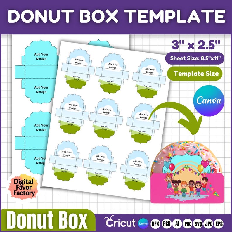 Mini Donut Box Template, Donut Holder Template, Donut Box Svg, Party ...