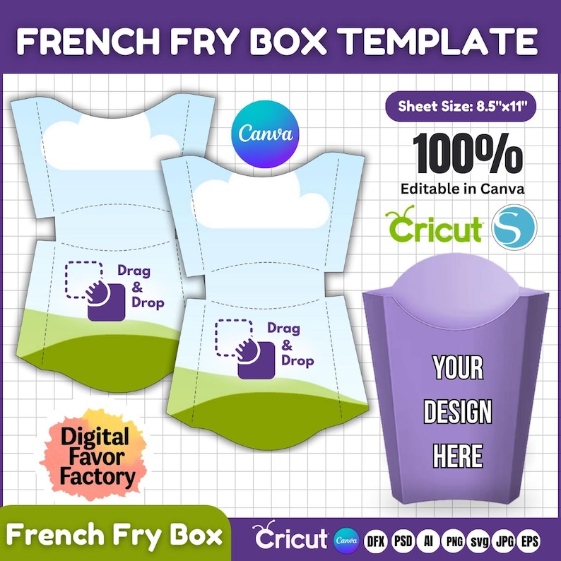 French Fries Box Template, Snack Box Template, Fried Potato Box ...
