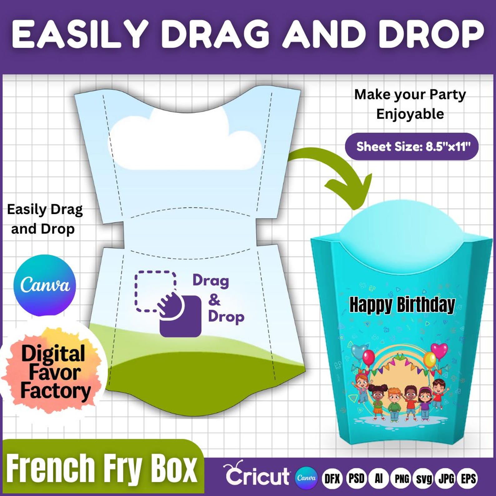 French Fries Box Template, Snack Box Template, Fried Potato Box ...