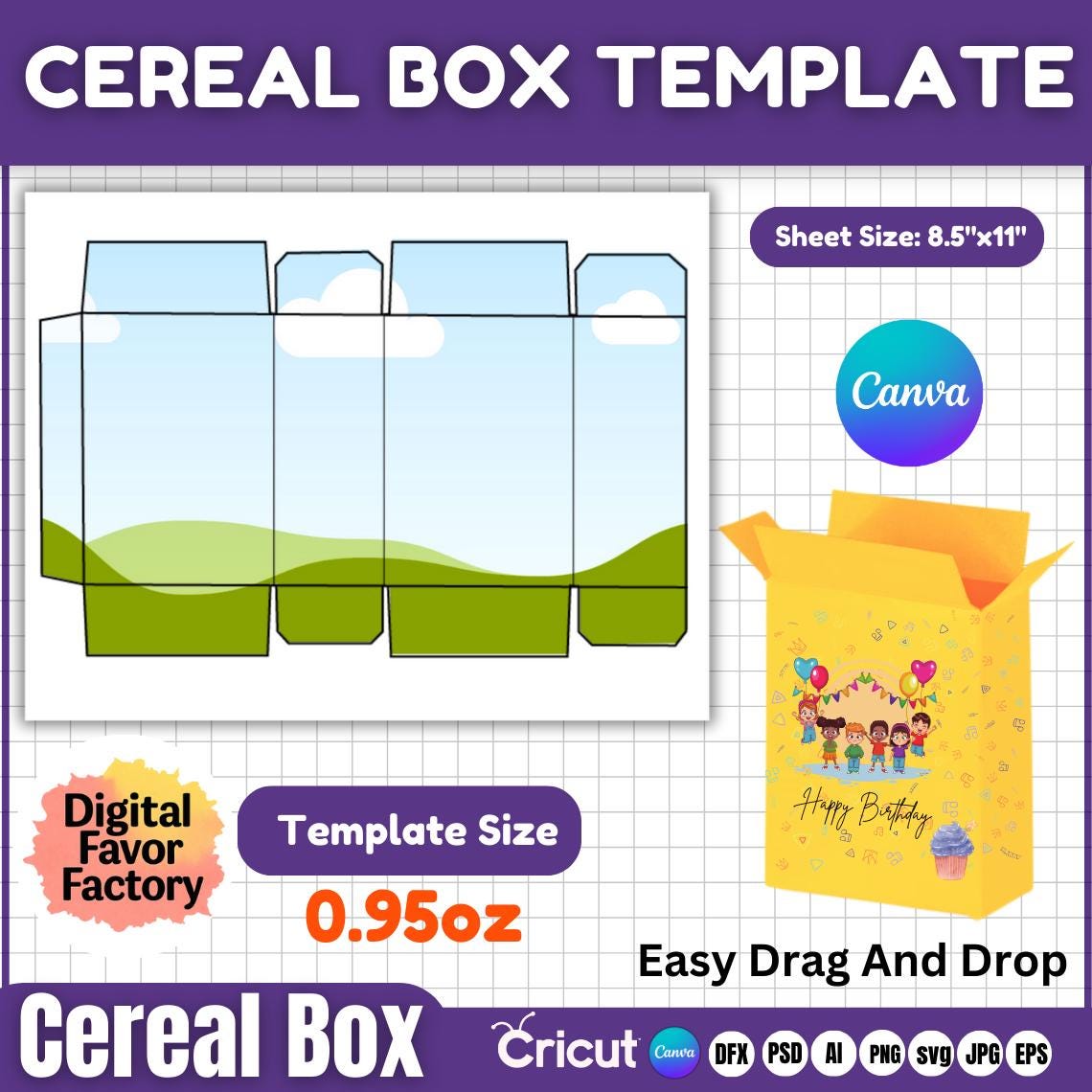 0.95 Oz Cereal Box Template, Cereal Box Svg, Snack Box Template, Cereal ...
