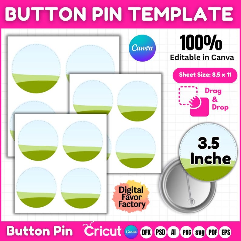 3" Inch Button Pin Template, Canva Button Pin Template, Button Pin Svg ...