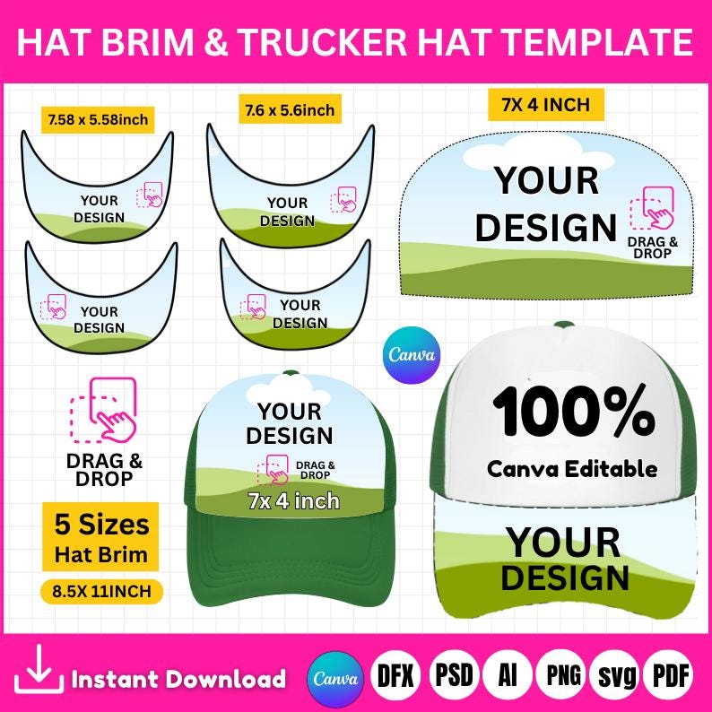 Trucker Hat Template Mockup, Hat Brim Template Svg, Custom Hat Brim ...