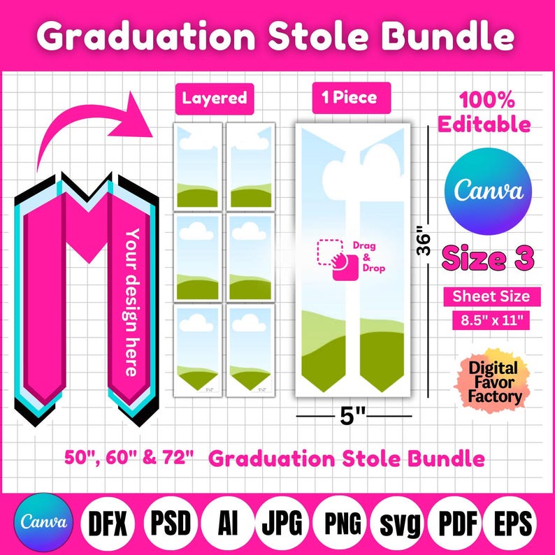 2026 Editable Graduation Stole Canva Frame Template, Grad Stole ...