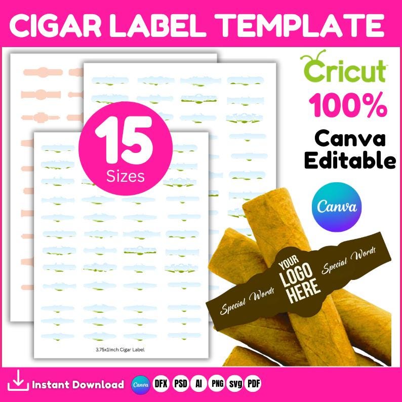 Cigar Label Template Bundle, Printable Cigar Wrap, Canva Editable ...