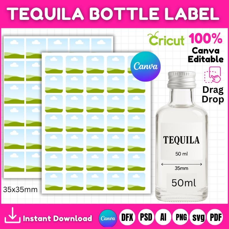 Tequila Label Editable Canva Template, Tequila Mini Label, Custom ...
