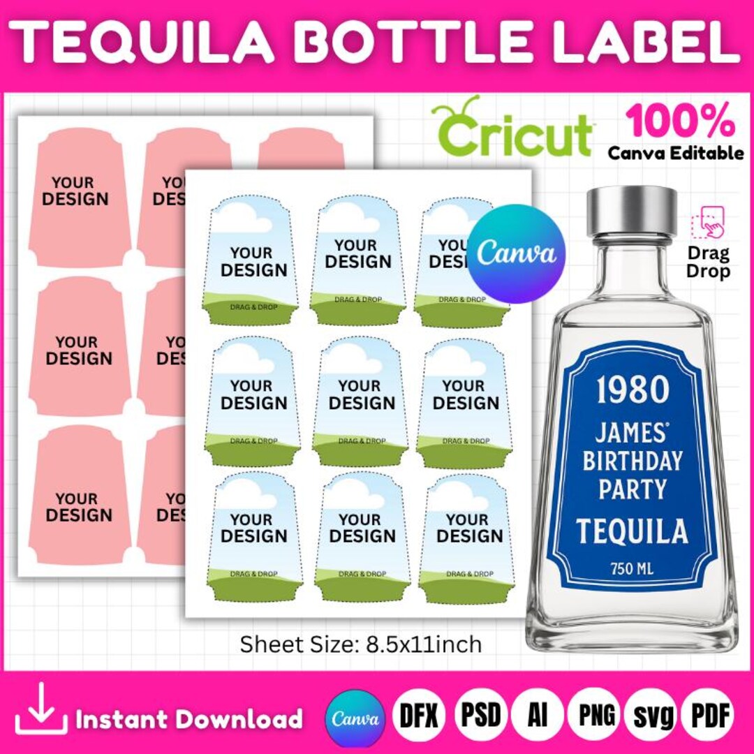 Tequila Label Editable Canva Template, Tequila Mini Label, Custom ...
