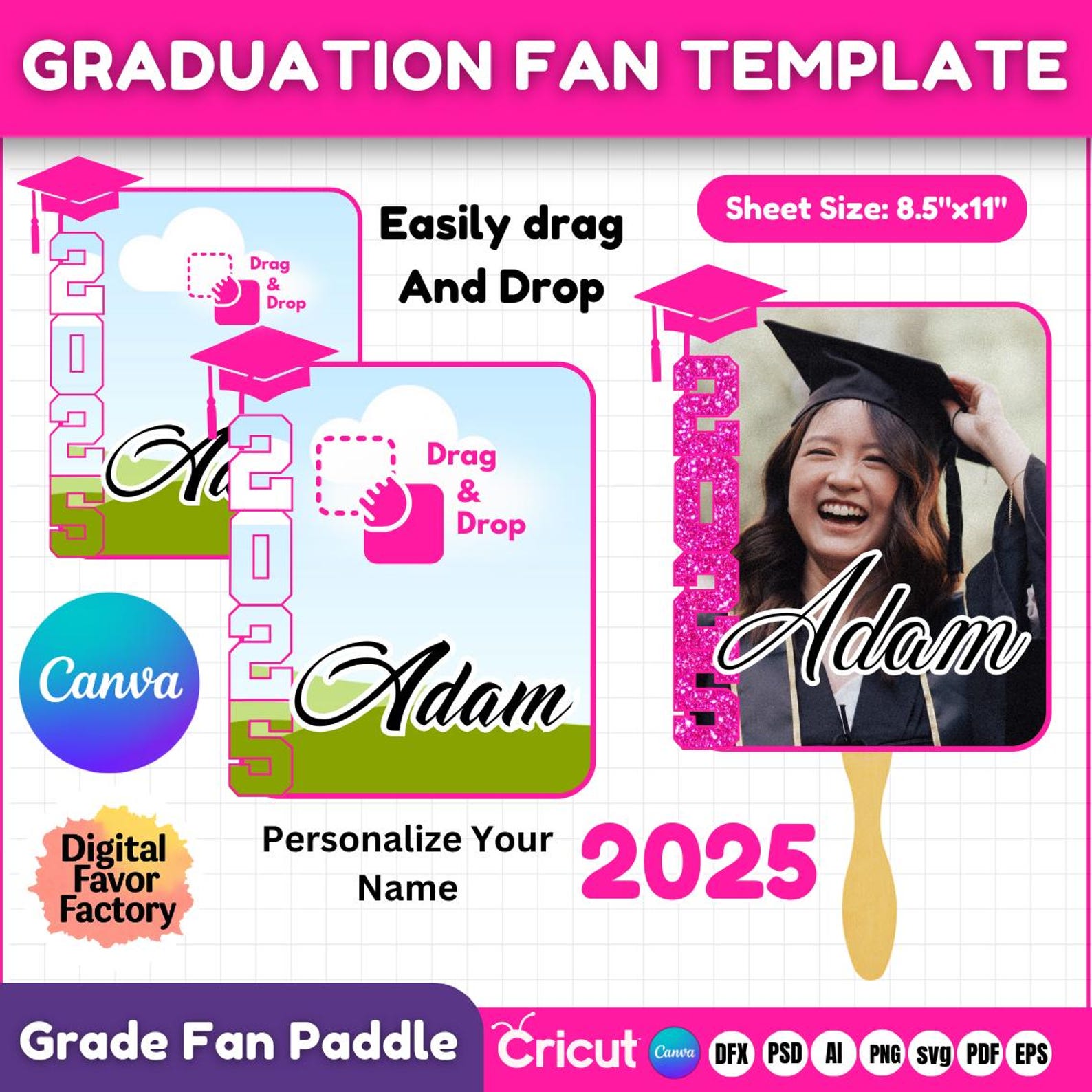 2025 Graduation Fan Template, Grad Paddle Fan Template, Custom Grad Fan ...