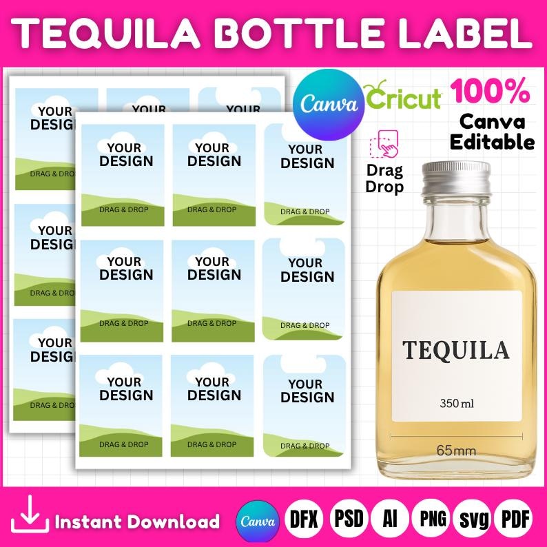 Tequila Label Editable Canva Template, Tequila Mini Label, Custom ...