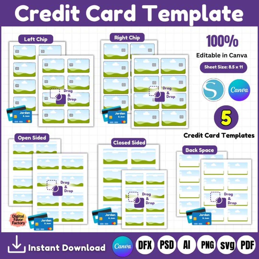 Credit Card Skin Template Canva, Credit Card Sticker, Debit Credit Card ...