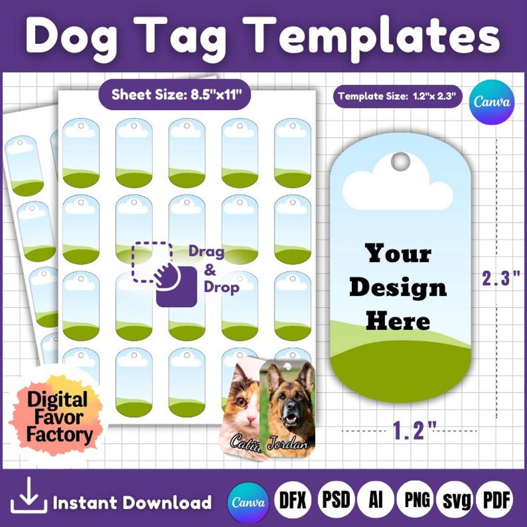 Dog Tag Template, Bone Tag Template, Dog Tag Svg, Canva Frame Dog Tag ...