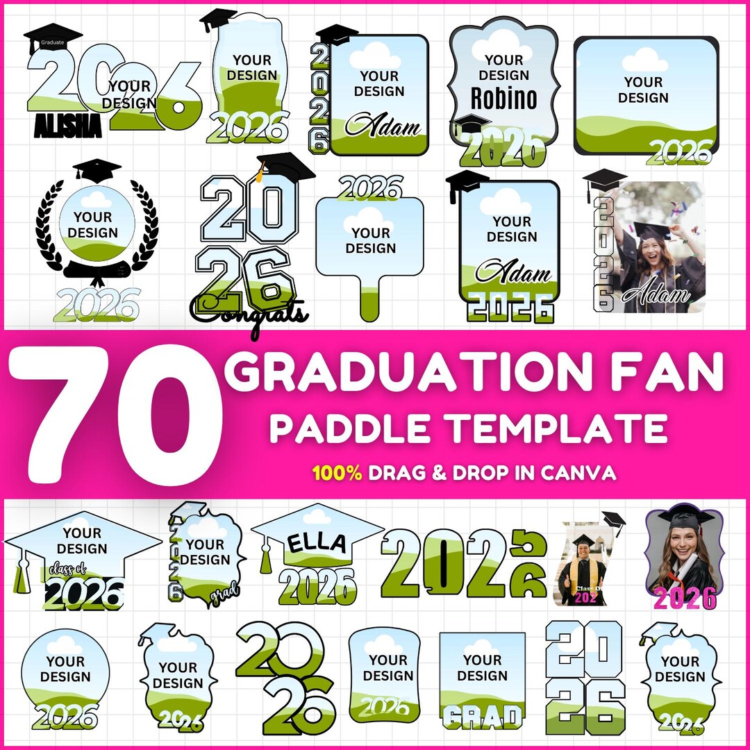 2026 Graduation Paddle Fan Template Bundle, 2026 Grad Fans Template ...
