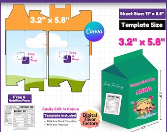 5.8" Milk Box Template, Milk Carton Box Template, Milk Favor Box Svg ...