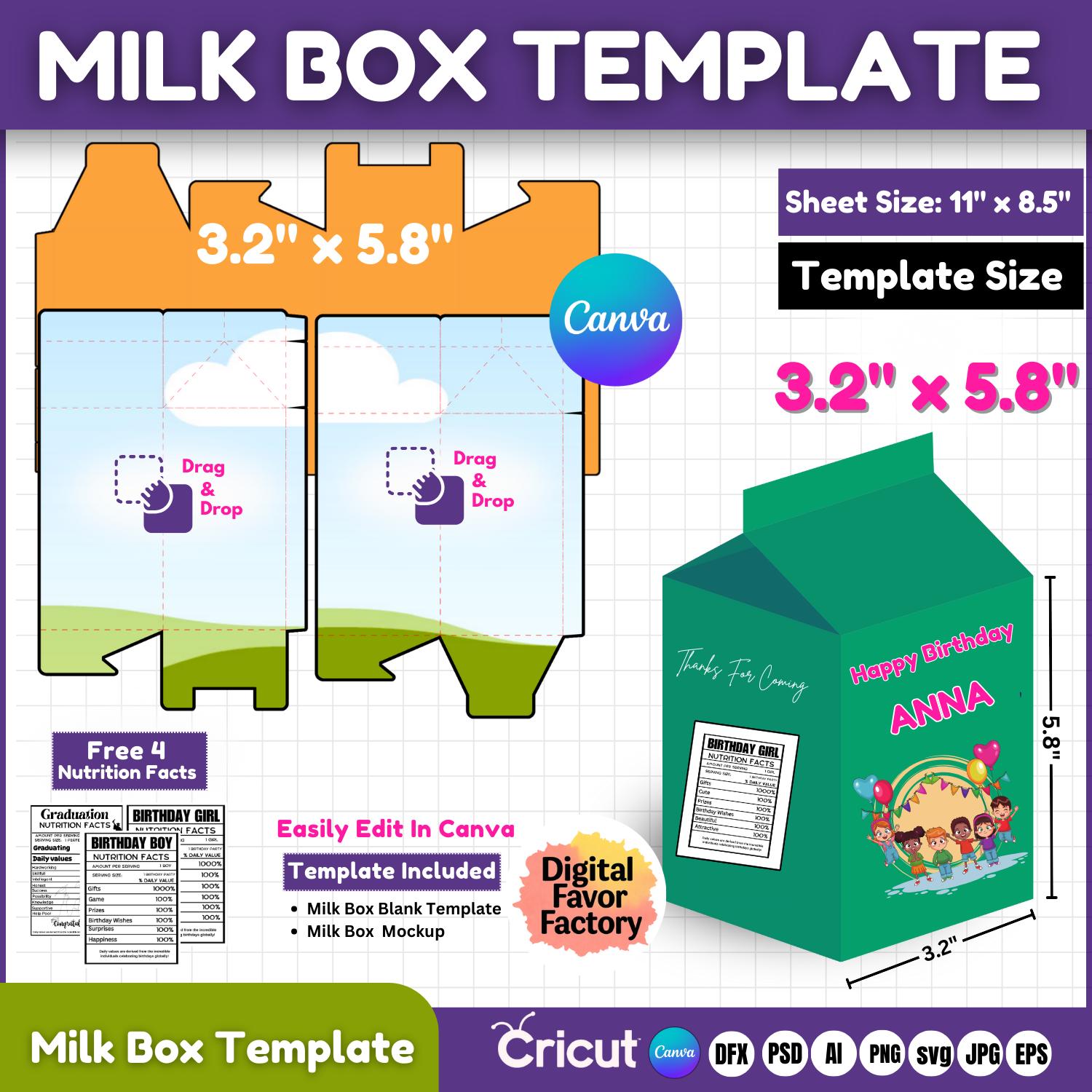 Milk Box Template Svg, Milk Carton Box Template, Gift Box Blank ...
