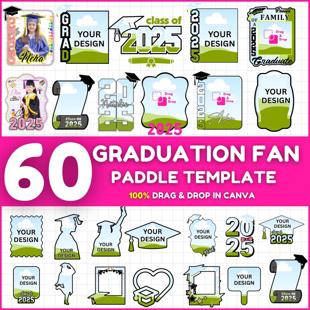 60 Graduation Fan Template Bundle, 2025 Grad Paddle Fan Template ...