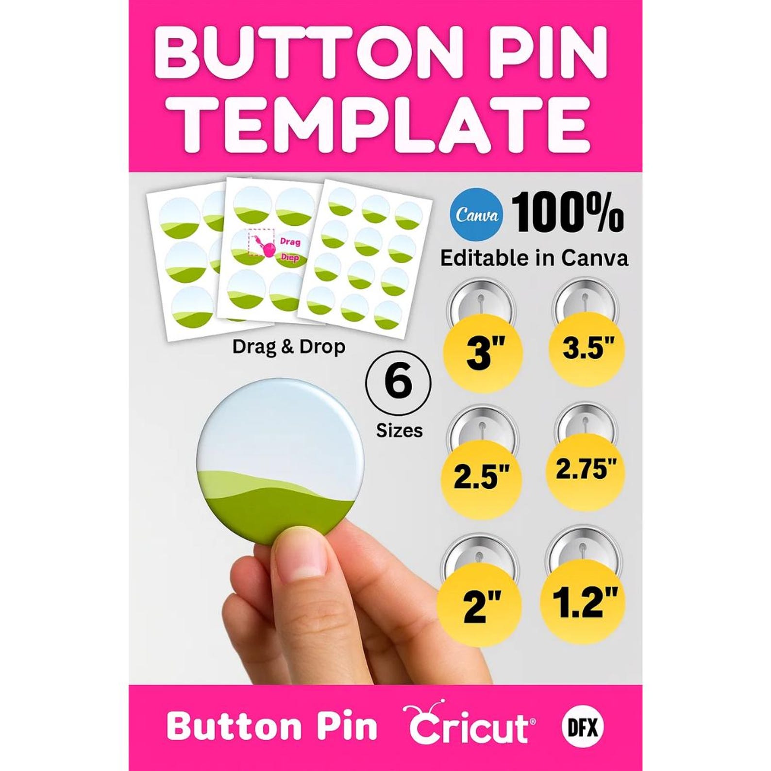 3" Inch Button Pin Template, Canva Button Pin Template, Button Pin Svg ...