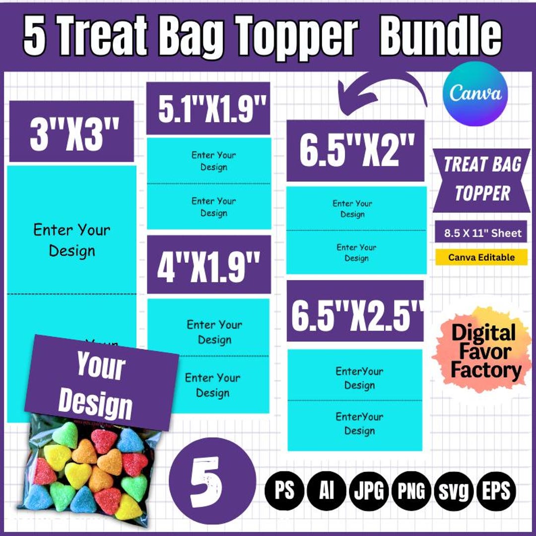 Editable Treat Bag Toppers Template Bundle Canva Editable Template ...