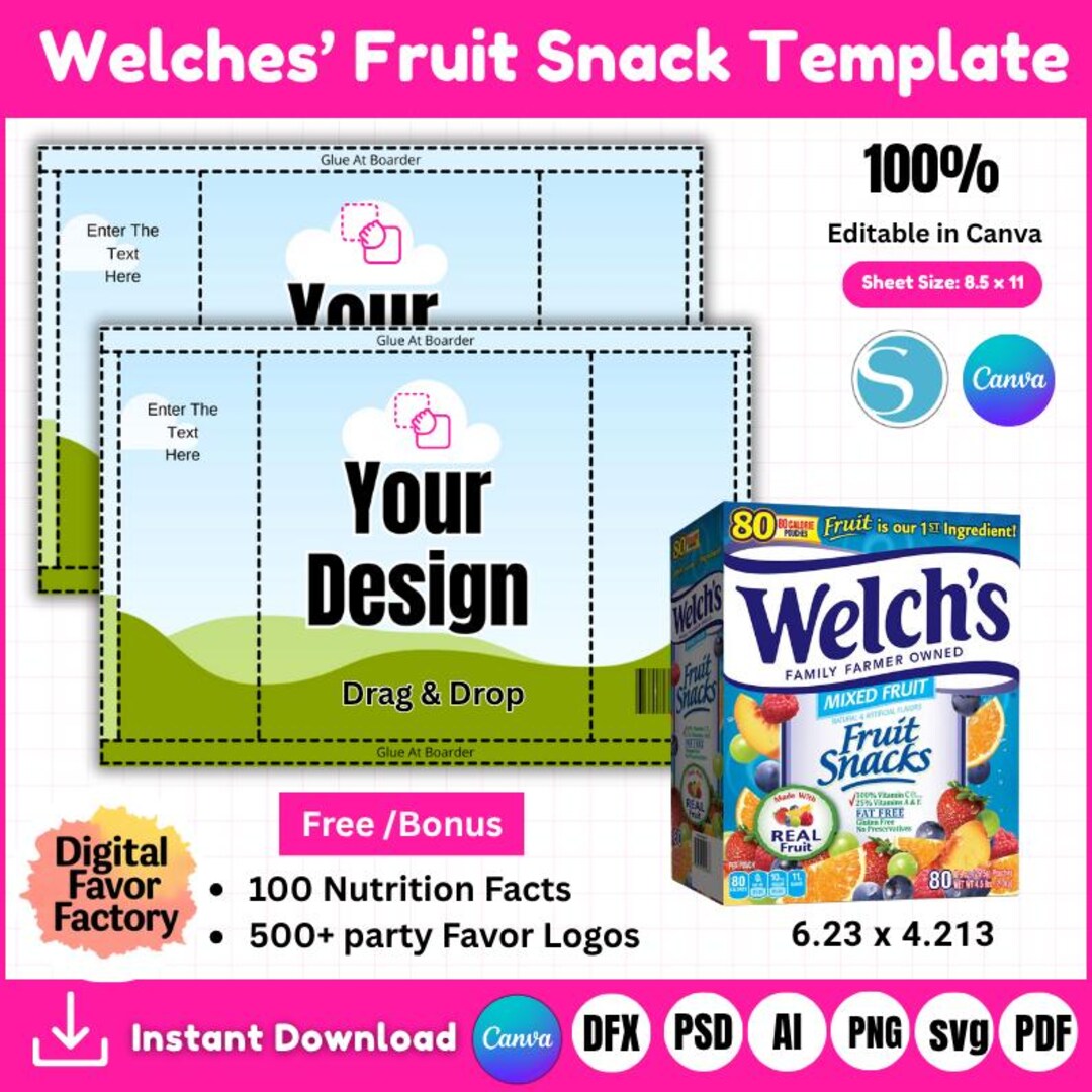 Welch's Fruit Snack Template Box, Editable Fruit Snack Label, Chip Bag ...